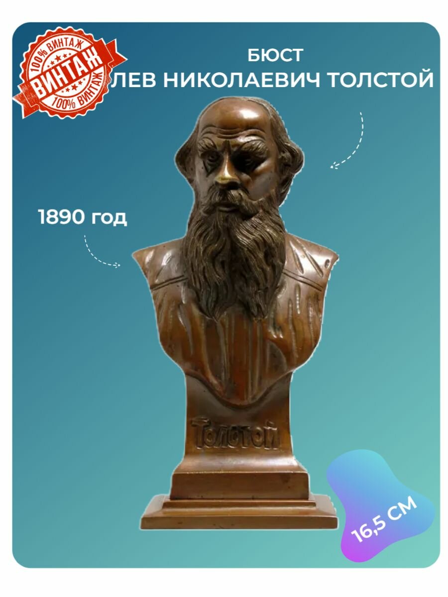 Антикварный бронзовый бюст Л. Н. Толстой, конец 19 века