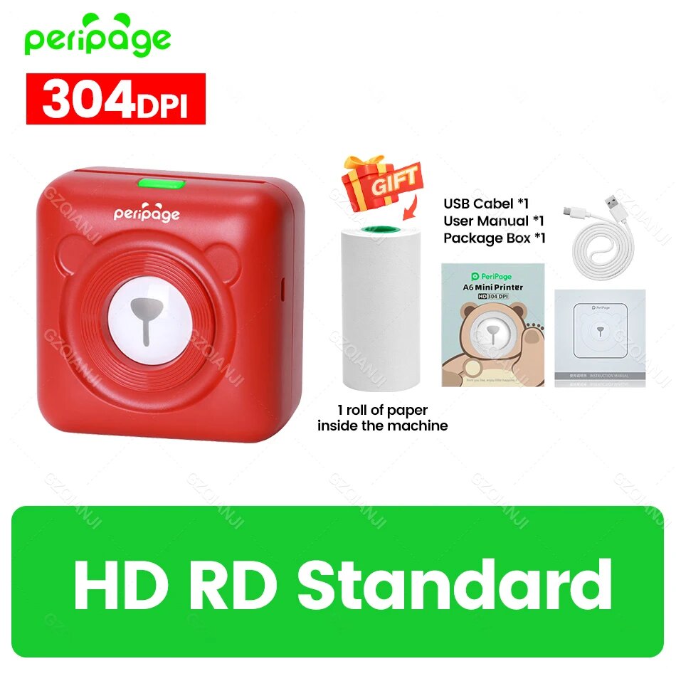 Портативный мини-принтер GZQIANJI A6 304DPI 9 цветов 304dpi RD Printer