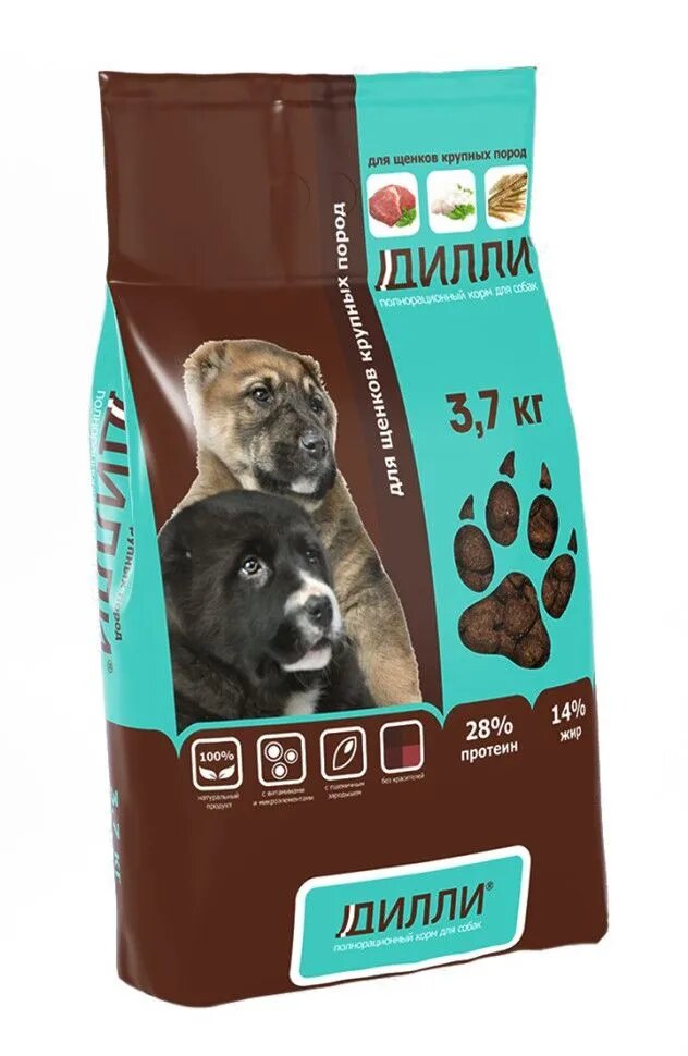 Сухой корм Дилли для щенков крупных пород с курицей и индейкой, 3.7 кг