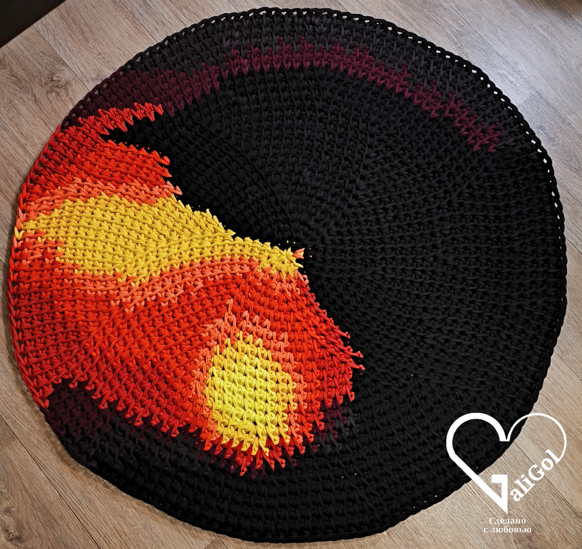 Эко-коврик "Кошка на закате", круглый, хлопок, ручная работа, 102см