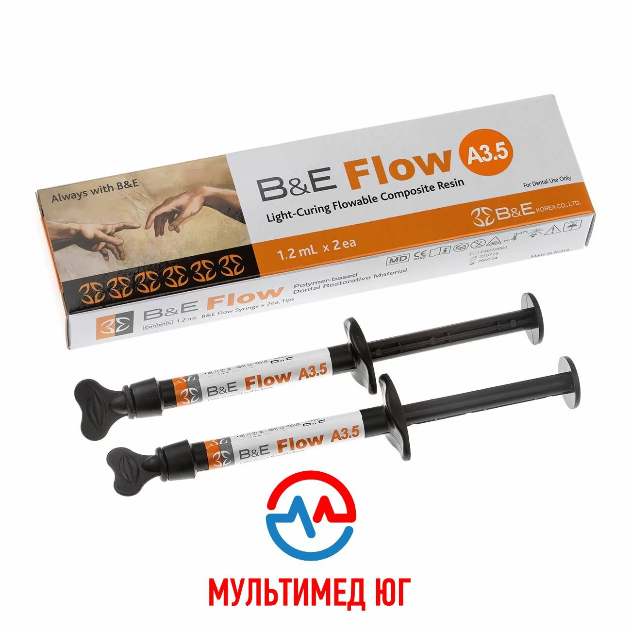 B&E Flow, шприц 2гр. х2шт, цвет A3,5. Текучий светоотверждаемый композит. B&E Korea.