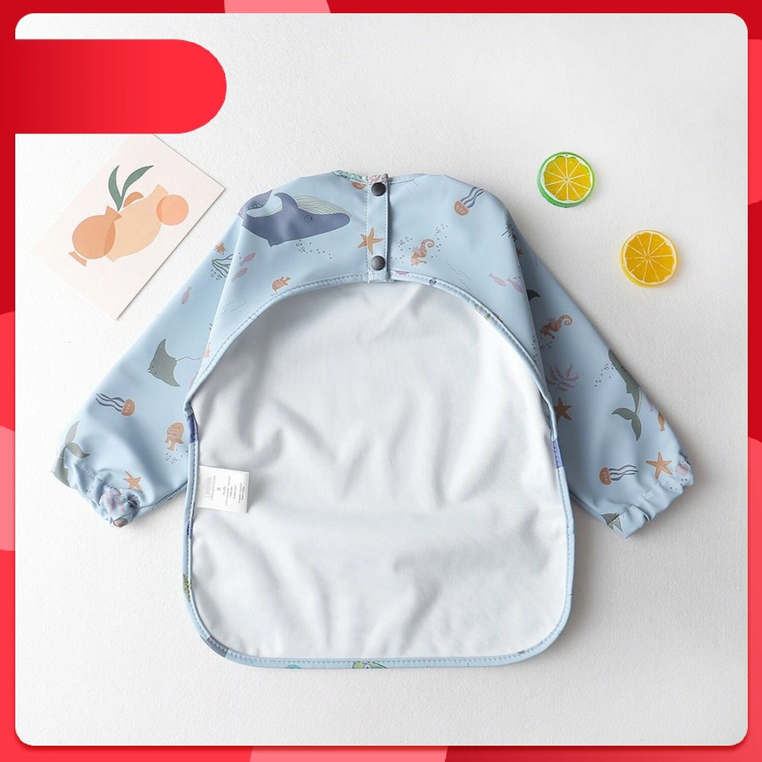 Детский нагрудник - фартук, слюнявчик с рукавами для кормления