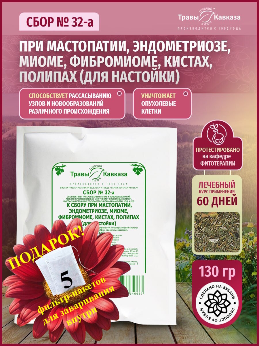 Травяной сбор Травы Кавказа №32а, для настойки, при гинекологических заболеваниях, 130 г