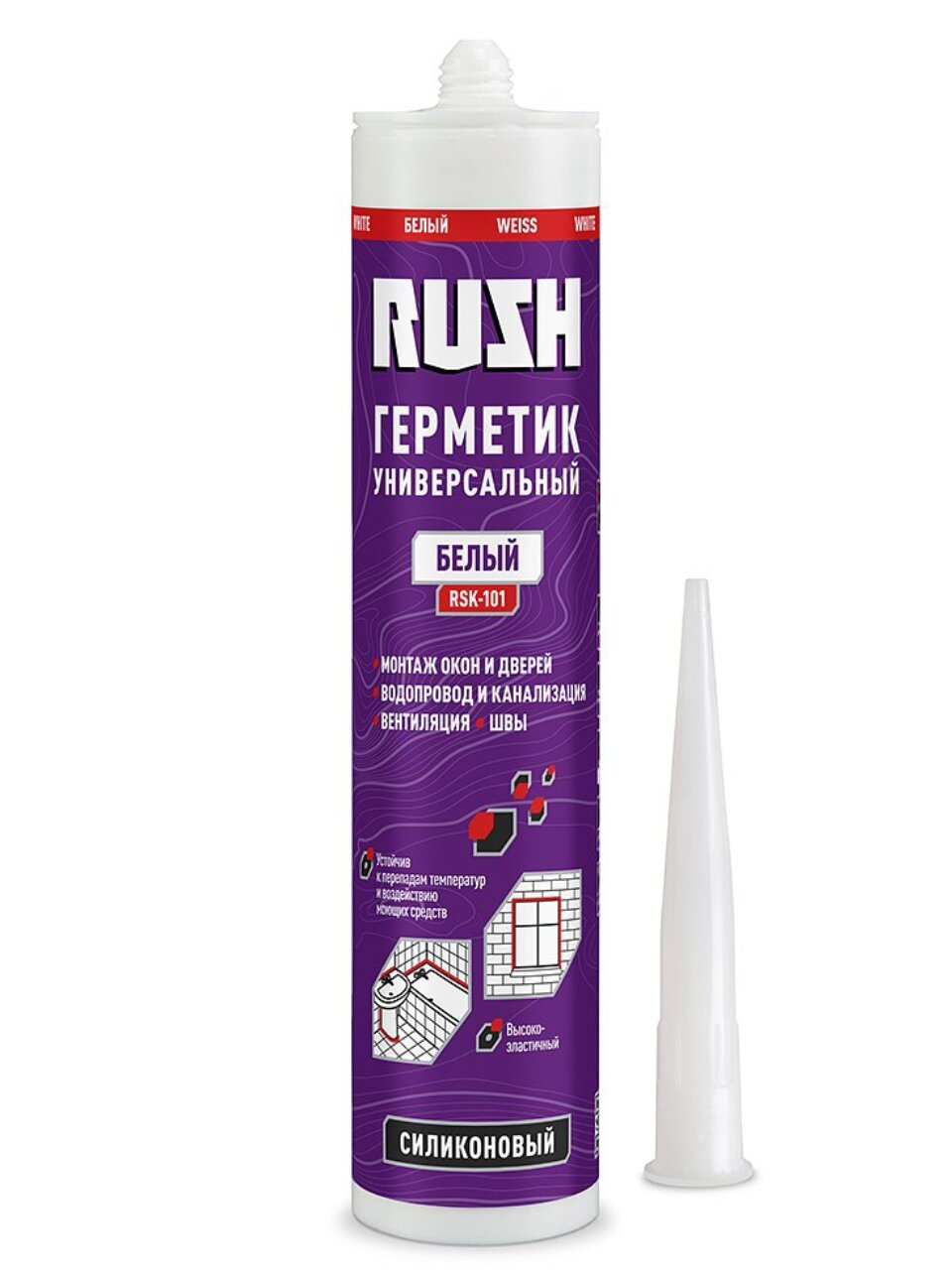 Герметик силиконовый, универсальный, 310 мл, белый, KUDO, RUSH