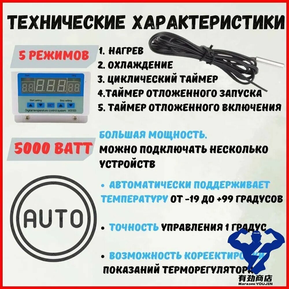 Терморегулятор/термостат до 5500Вт Для кондиционеров, Для конвекторов, белый
