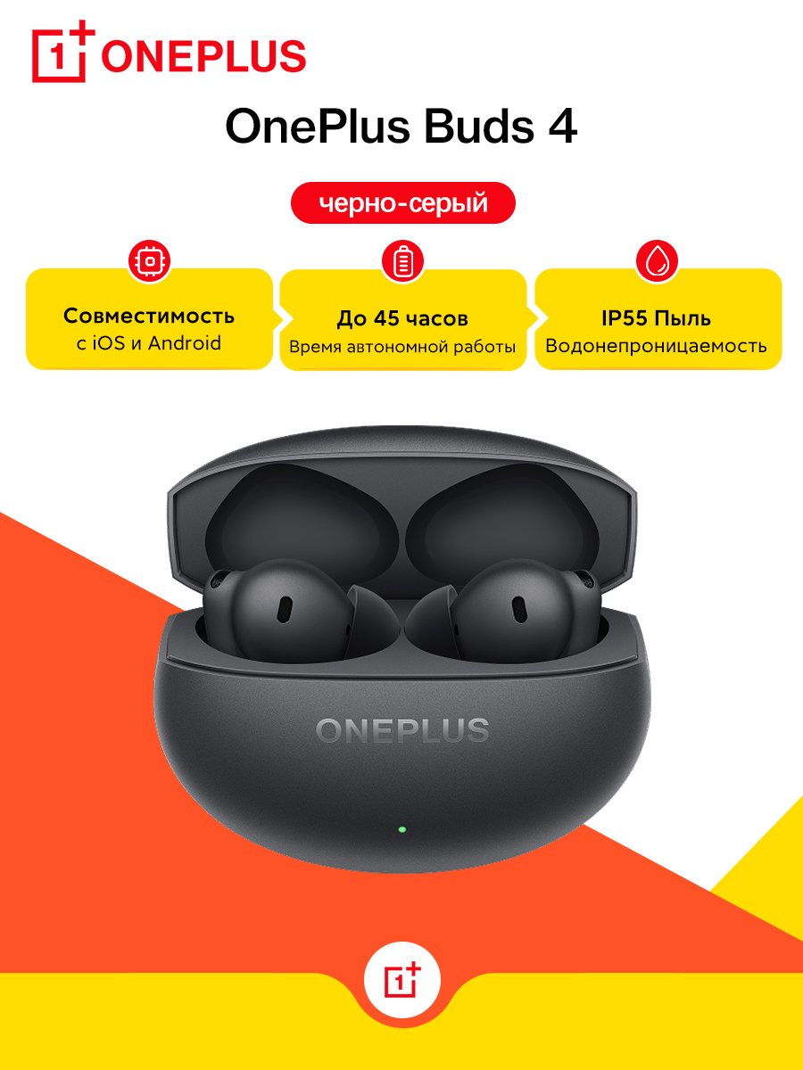 Беспроводные наушники OnePlus Buds 4, Bluetooth, USB Type-C, черно-серый