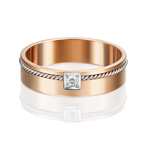 Кольцо, комбинированное золото, 585 проба, бриллиант