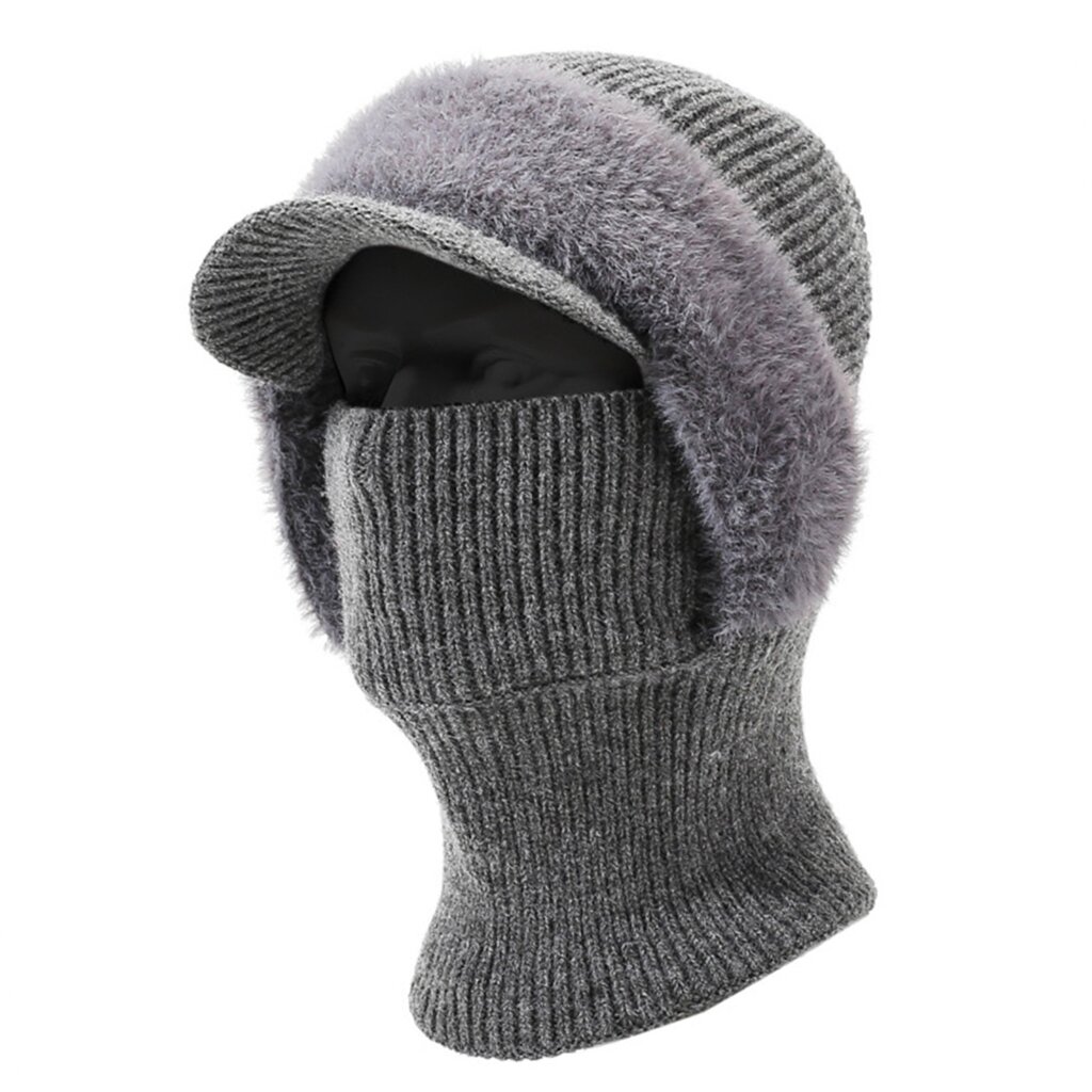 Вязаная вязаная шапочка, нагрудник, цельнокроеный плюс бархатный капюшон из двух частей, шерстяная шапочка-темно-серый