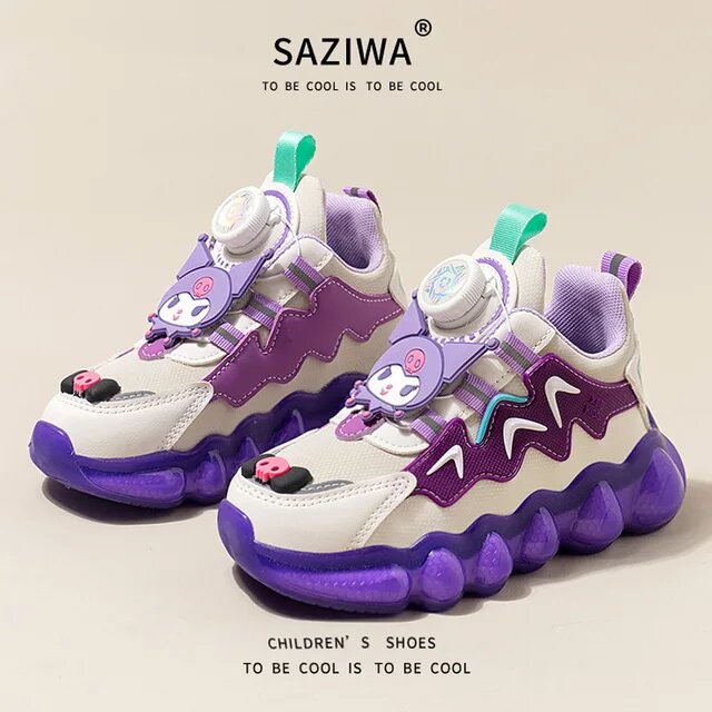 Спортивная обувь для девочек Kuromi, аниме, мультфильм, кавайи, Sanrio, детская, милая, повседневная обувь, новые модные теннисные кроссовки с вращающимися пуговицами