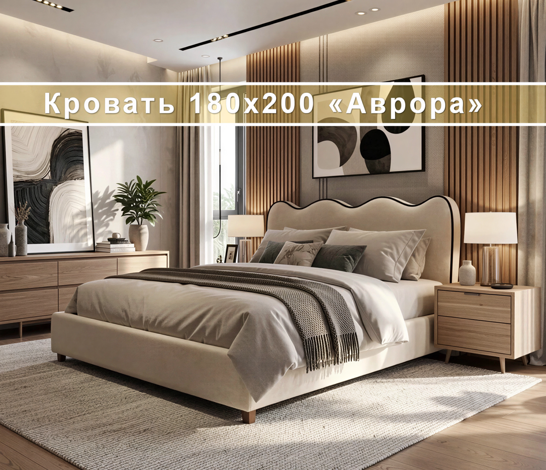 Кровать Аврора 180х200, подъемный механизм, дизайнерская модель, премиальная ткань, двуспальная кровать