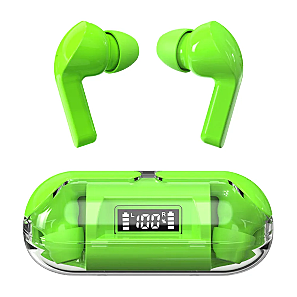 Беспроводные TWS наушники TM20, Игровые наушники с микрофоном, LED дисплей, Bluetooth 5.3, Зарядный кейс, Зеленый
