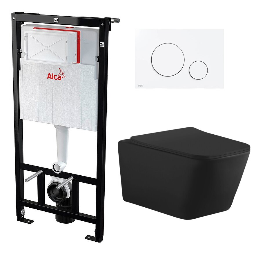Комплект 3 в 1 инсталляция AlcaPlast + Унитаз подвесной Aquanet Tavr-W BW 287011 + кнопка белая