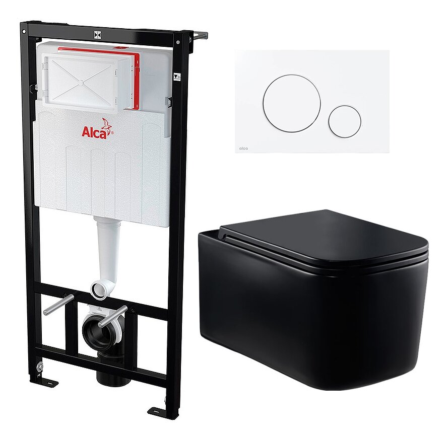 Комплект 3 в 1 инсталляция AlcaPlast + Унитаз Vincea Ultra Rimless VT1-32MB + кнопка белая