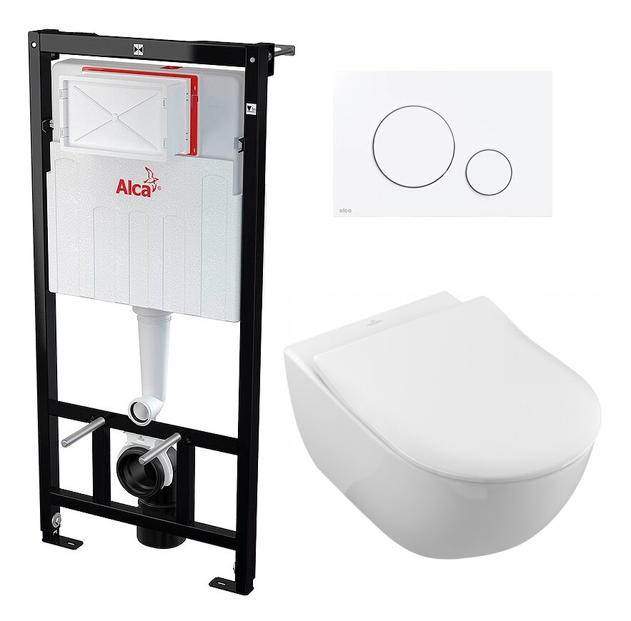 Комплект 3 в 1 инсталляция AlcaPlast + Унитаз подвесной Villeroy & Boch Subway 2.0 5614R201 + кнопка белая