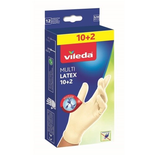 Перчатки Vileda Мульти Латекс, 10+2 шт, одноразовые, S/M (145943)