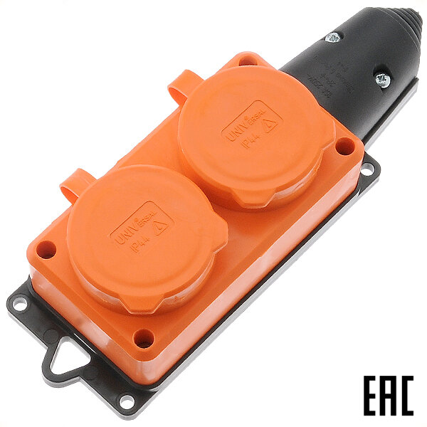 Блок UNIVersal 3033 2 розетки евро кабельный с крышками резиновый оранжевый IP44 (2 шт. в комплекте)