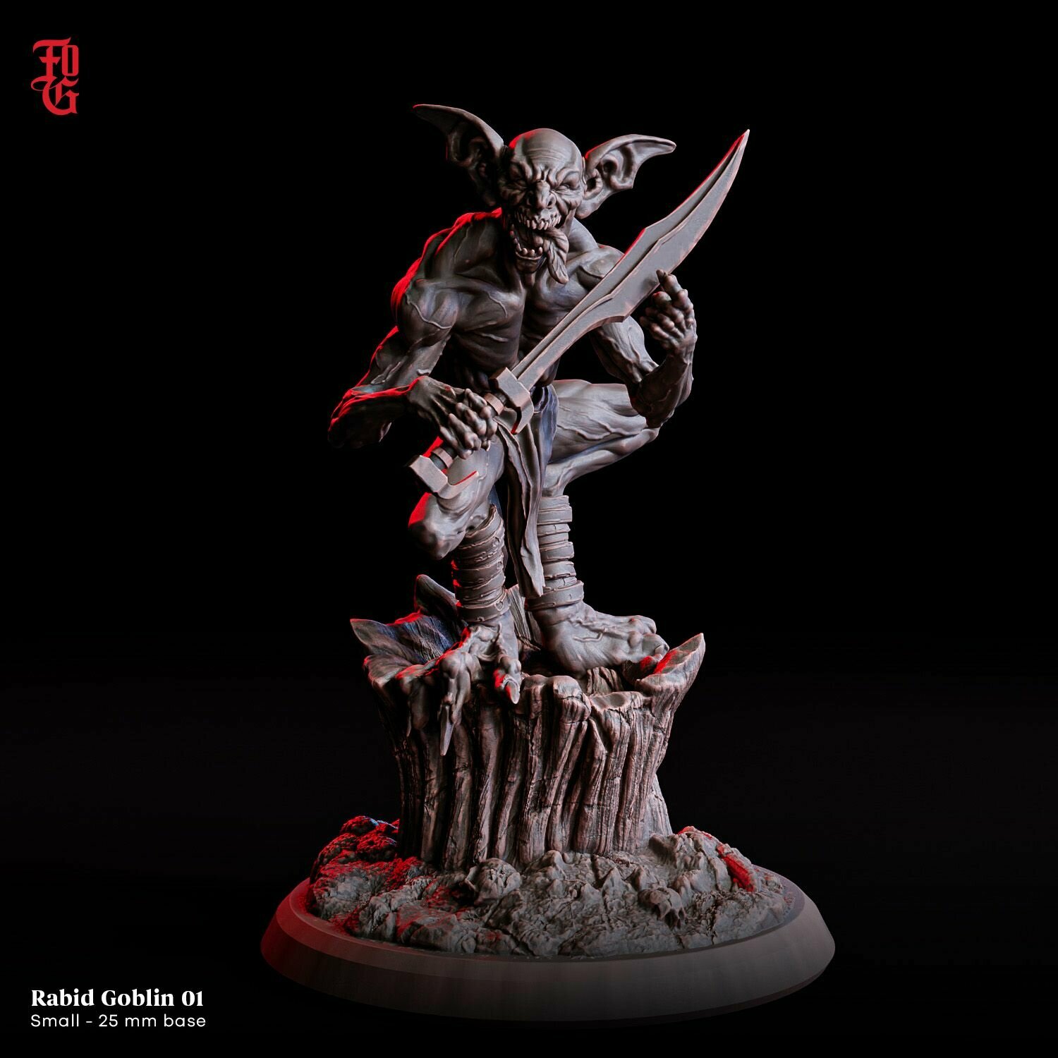 Миниатюра D&D 'Бешеный гоблин А' масштаб 32 мм (DnD, Dungeons & Dragons, ДнД, Подземелья и Драконы, Pathfinder)