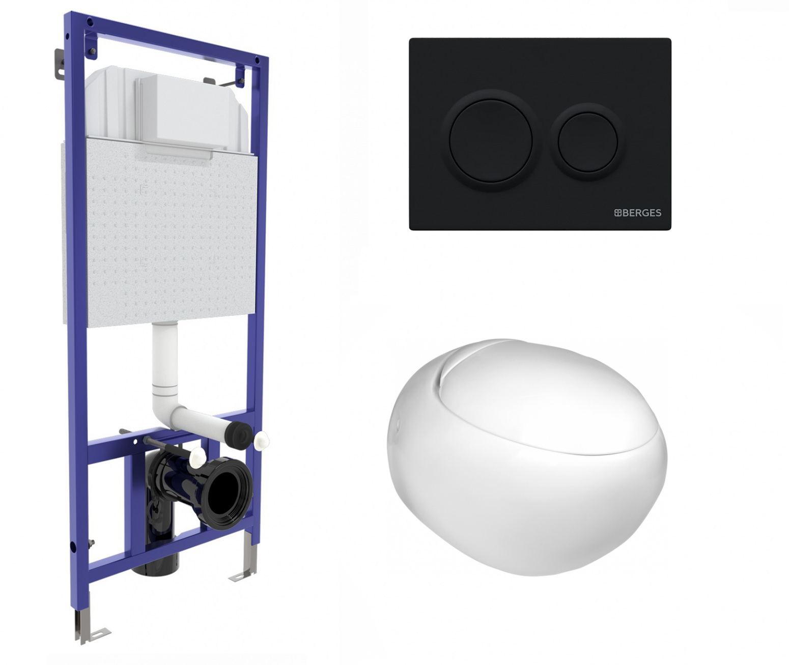 Комплект 3 в 1 инсталляция Berges Novum O5 + Подвесной унитаз WeltWasser Jeckenbach с кнопкой черной