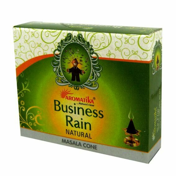 BUSINESS RAIN NATURAL MASALA CONE, Aromatika (бизнес дождь конусные благовония, Ароматика), уп. 25 г. + подставка.