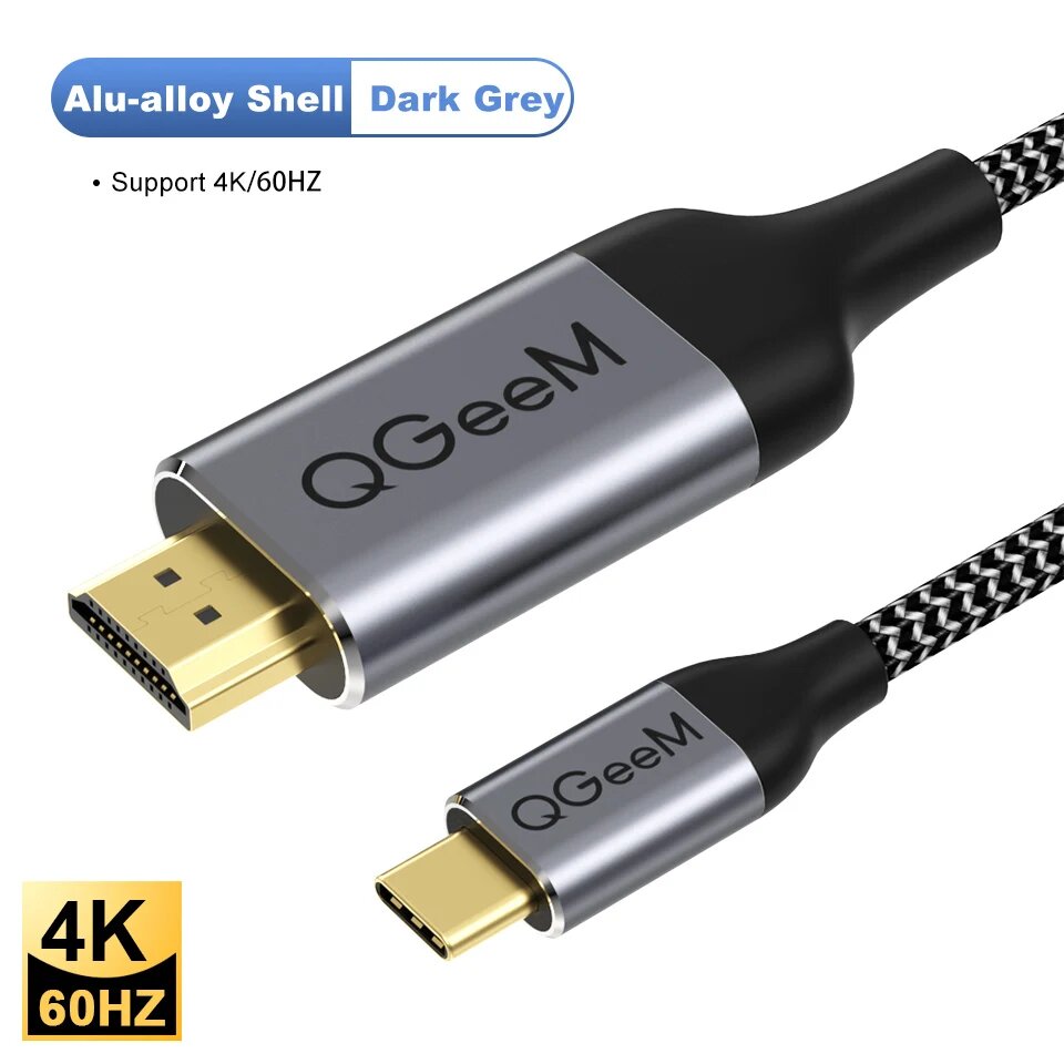 QGeeM USB C - HDMI кабель 4K 4K60Hz Grey Alloy, 1,2 м