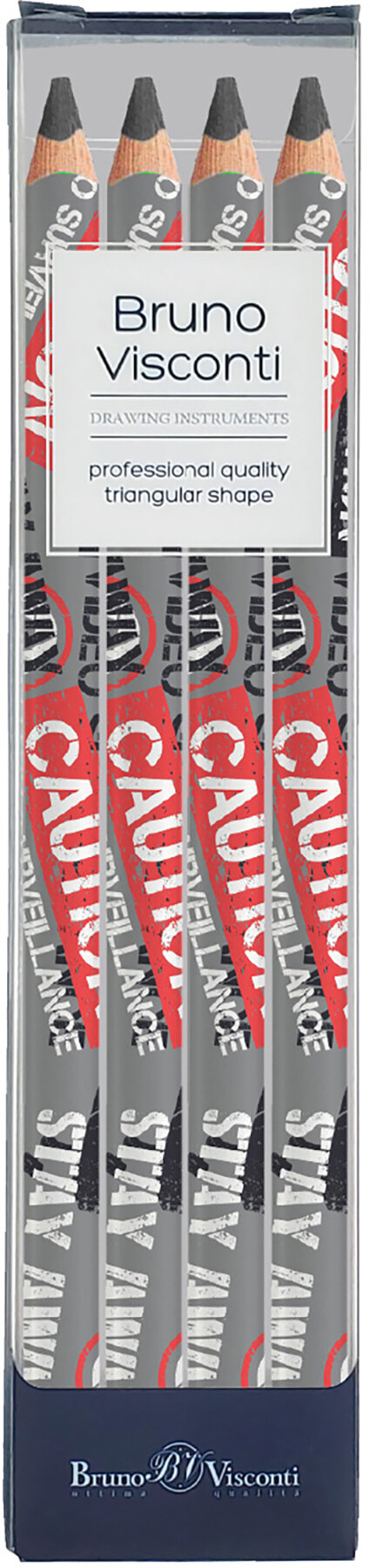 Набор чернографитовых карандашей HappyGraphix Jumbo. Keep Away. Video camera, 4B, 4 штуки