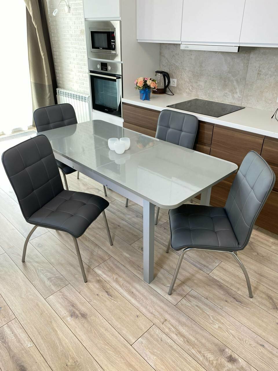 Обеденная группа Три Бобра макси Металлик / Лорд серый, экокожа