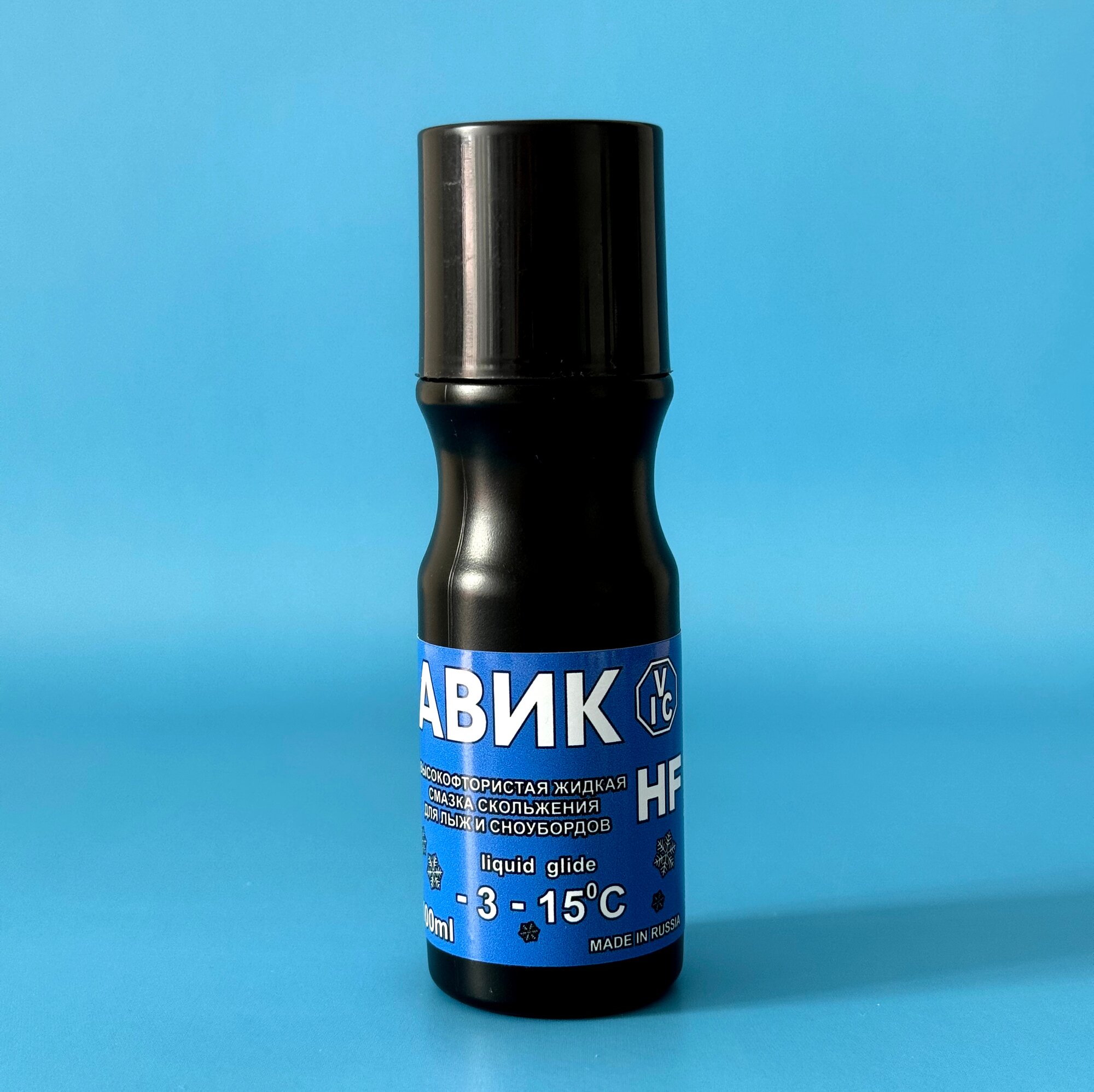 Жидкий высокофтористый парафин для лыж и сноубордов Авик Liquid COLD HF - 3 - 15 C, со фтором, с аппликатором 100 мл, синяя.