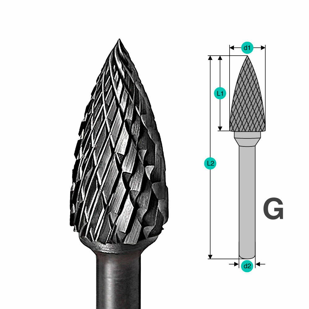 Бор-фреза твердосплавная по металлу сфероконическая заостренная, тип G 12x25x6 мм TORGWIN T767653