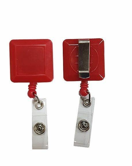Держатель-рулетка квадратная для бейджа красная 10 шт