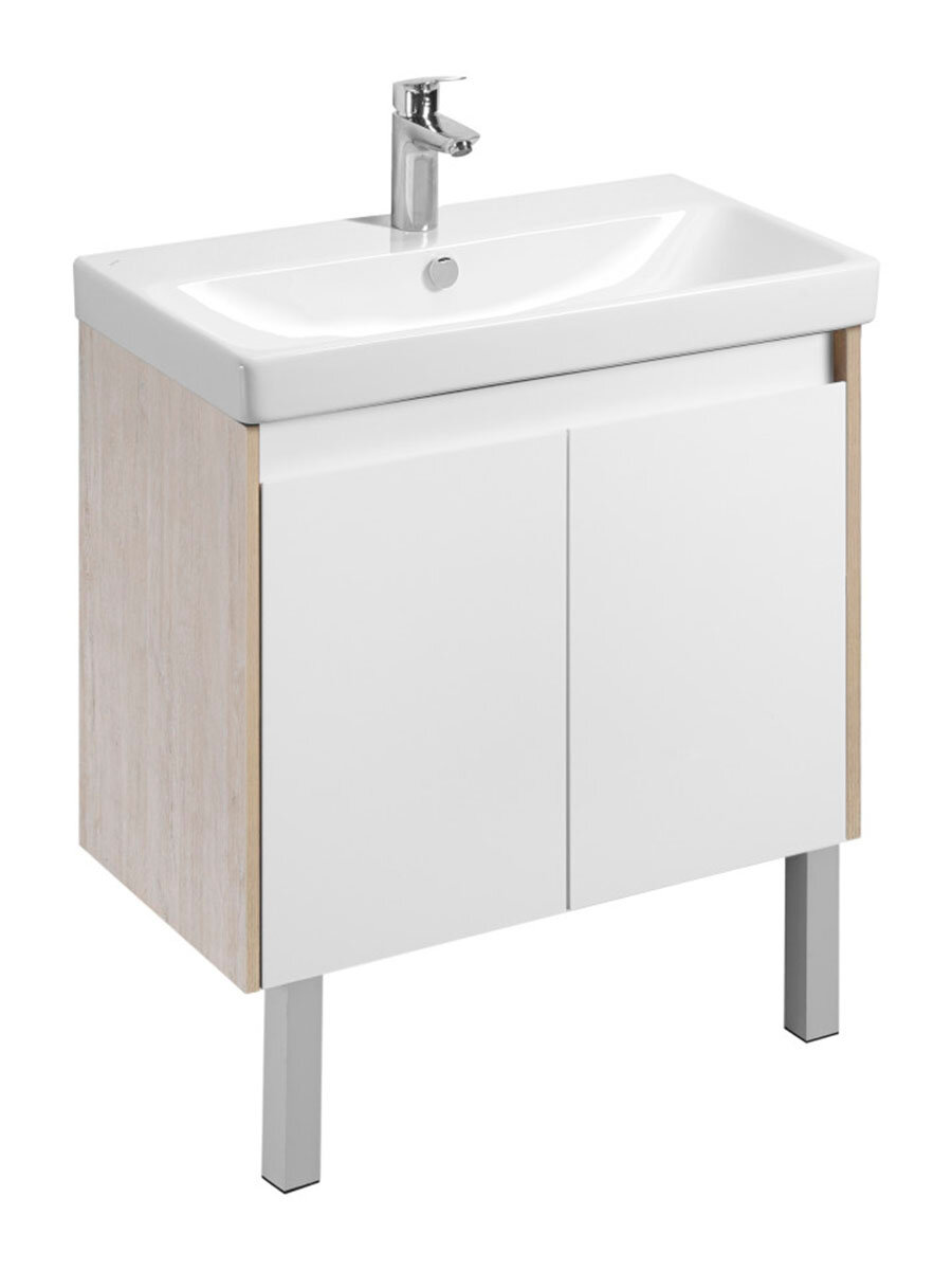 Тумба под раковину Акватон Сканди Doors 80 Белый глянец/Дуб Верона (1A282901SDB20)