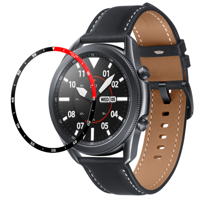 Рамка-безель-циферблат MyPads для смарт-часов Samsung Galaxy Watch3 Titan 45 mm/ Samsung Galaxy Watch 3 (45мм) SM-R840NZKACIS из алюминиевого сплава утолщенная черно-красный