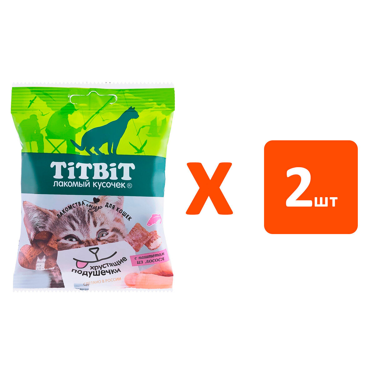 Лакомство TIT BIT для кошек хрустящие подушечки с паштетом из лосося (30 гр х 2 шт)
