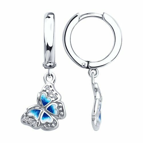 Серьги с подвесками, серебро, 925 проба, родирование, эмаль