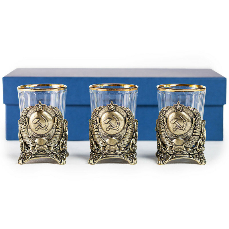 Набор из трех стопок "Герб СССР" из стекла и бронзы (50 мл)
