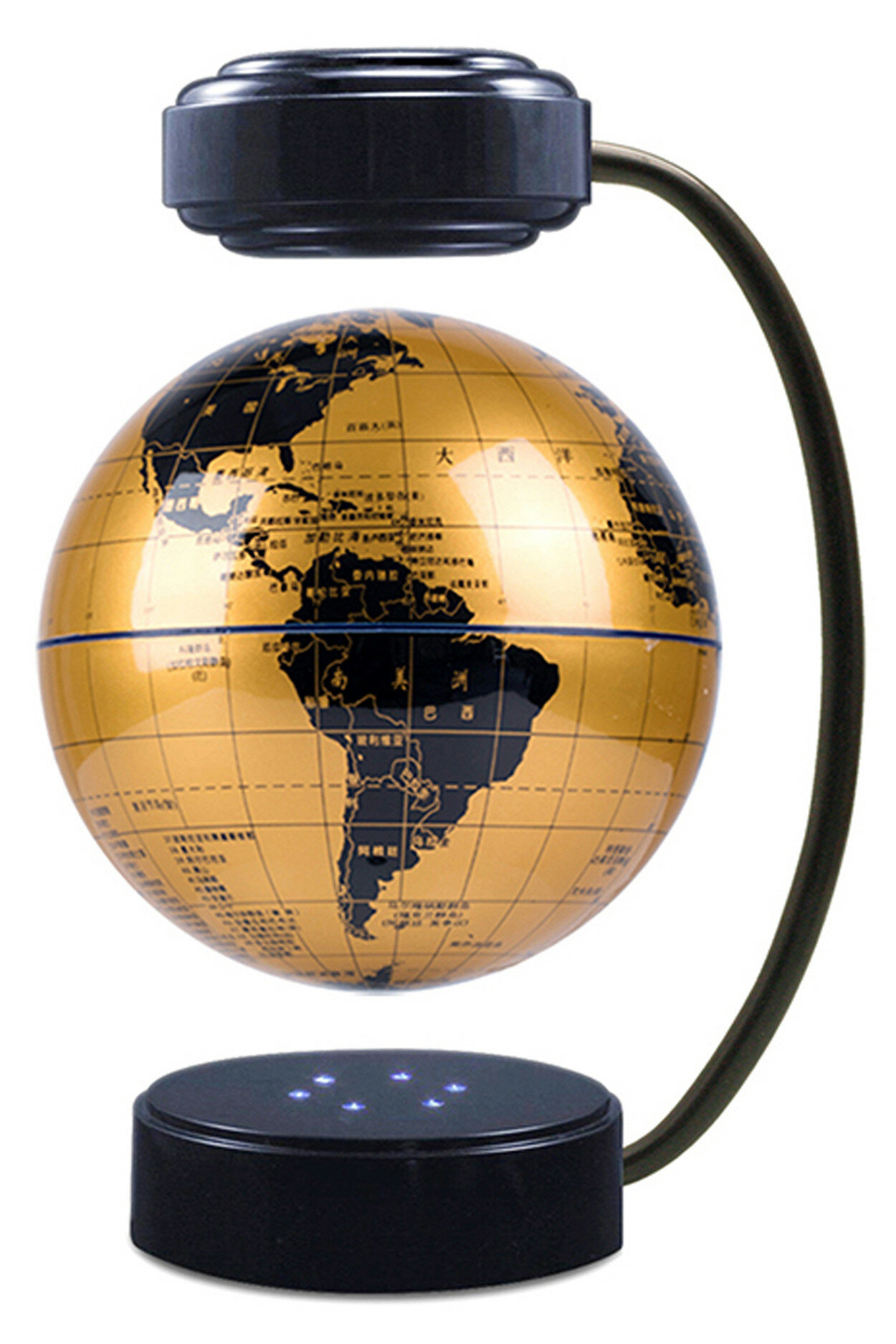 Левитирующий светящийся глобус золотой (D-14 см) политический