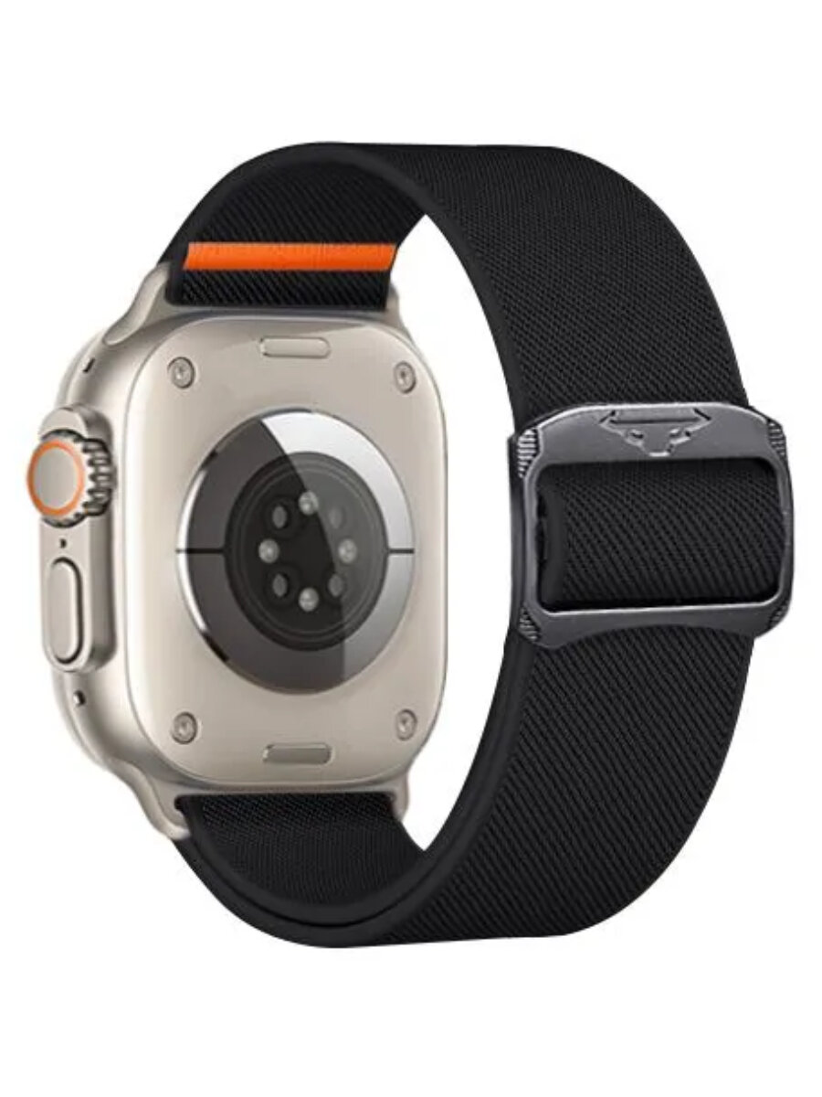 Эластичный тканевый ремешок для Apple Watch с размером 44/ 45/ 46/ 49 мм (черный)