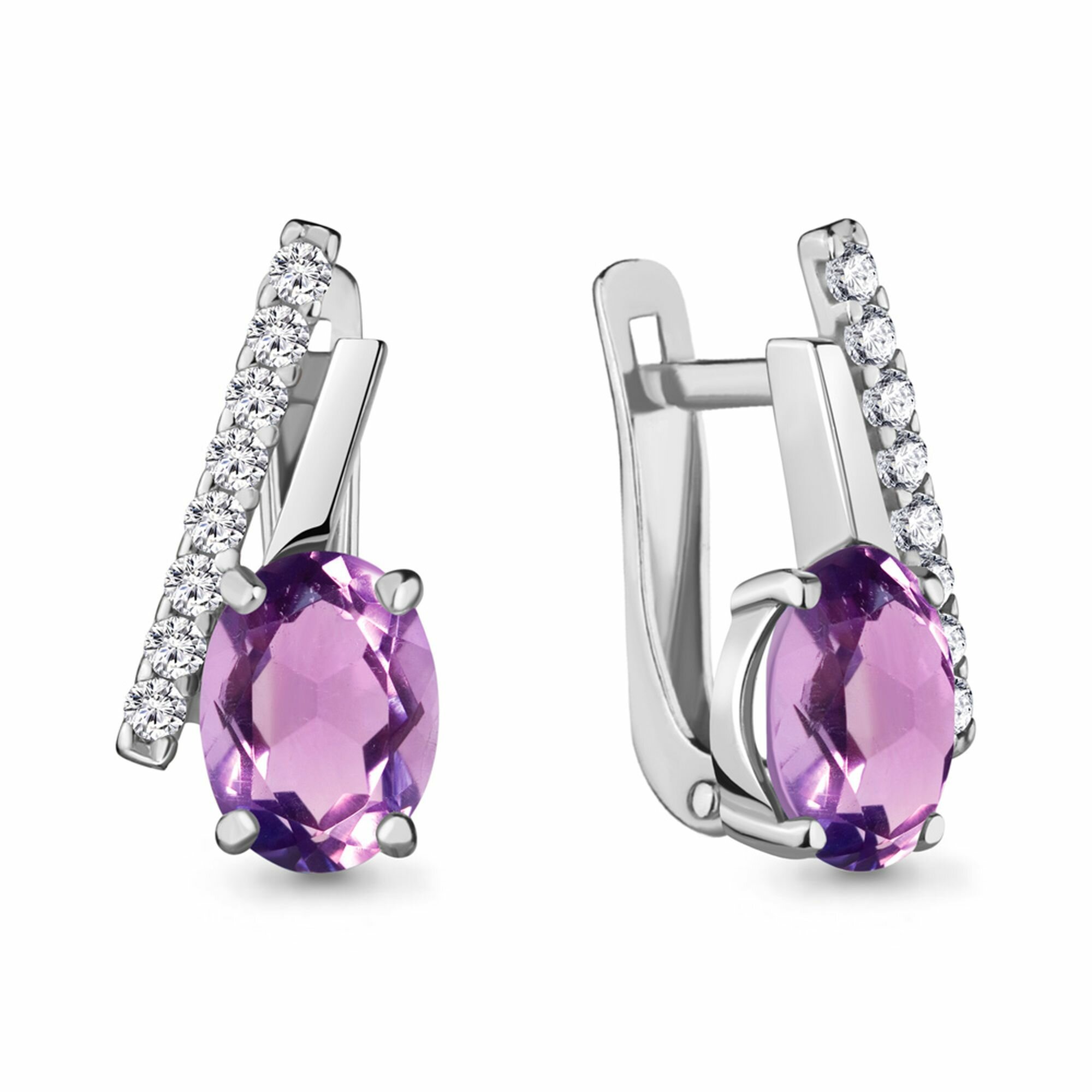 Серьги, серебро, 925 проба, родирование, аметист, фианит