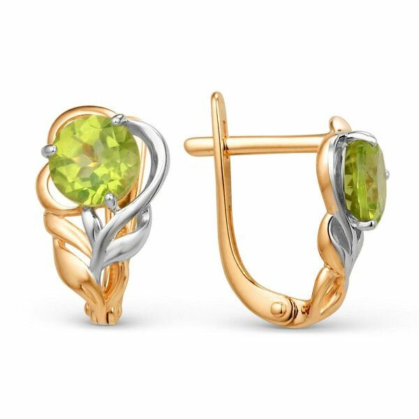 Серьги, красное золото, 375 проба, хризолит