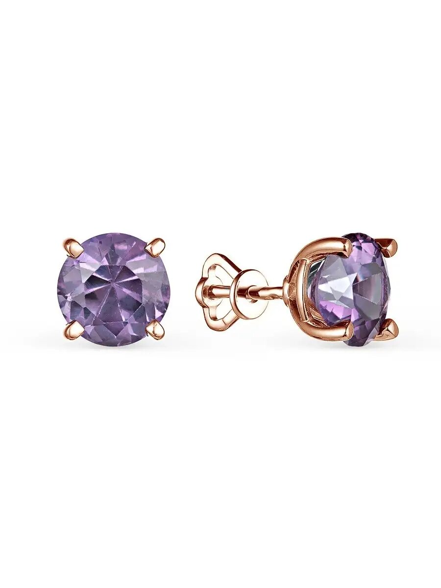 Серьги пусеты, красное золото, 585 проба, александрит синтетический, бриллиант