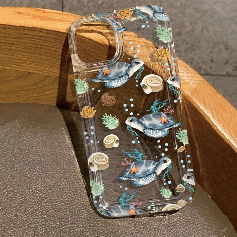 Прозрачный чехол для телефона с рисунком океанской черепахи для iPhone 15, 13, 16, 16E, 14, 11, 12, Pro 7, 8 Plus X XR Max, амортизирующий чехол
