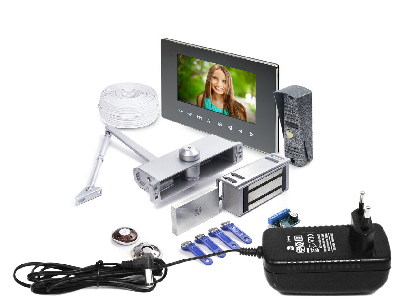 Набор: цветной видеодомофон IP AHD Wi-Fi EP-(6814LG) + PowerLock-(400G) и вызывная панель - замок домофон