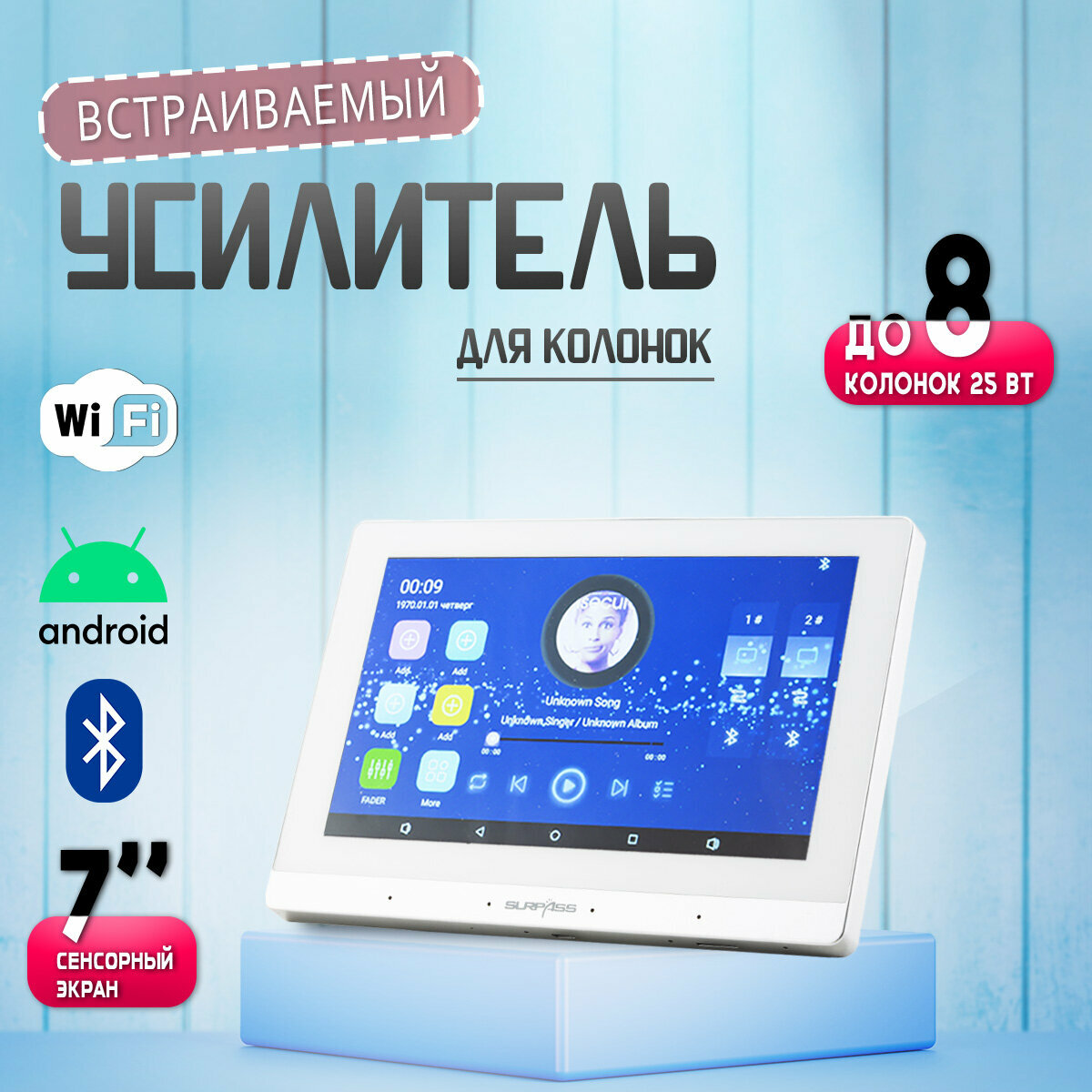 Встраиваемый усилитель Android для фоновой музыки, в комнату, в ванну, в офис