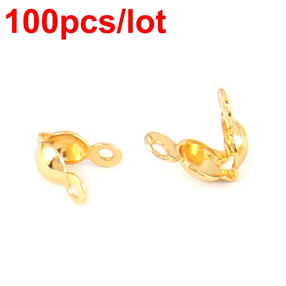 Комплект застежек из нержавеющей стали с бусинами 100 шт 3.2mm, style 1 Gold