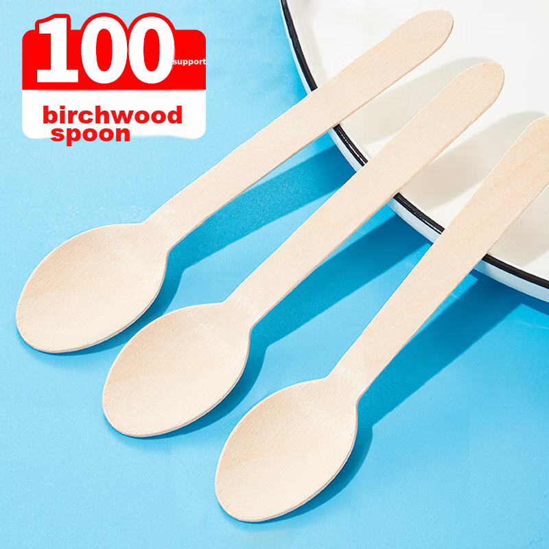 Youao Disposable Spoons, 100 Pieces, Bamboo Spoons, Soup Spoons, Rice Spoons, Takeout Packaging, Fast Food, Small Tablespoons, Coffee Stirrers