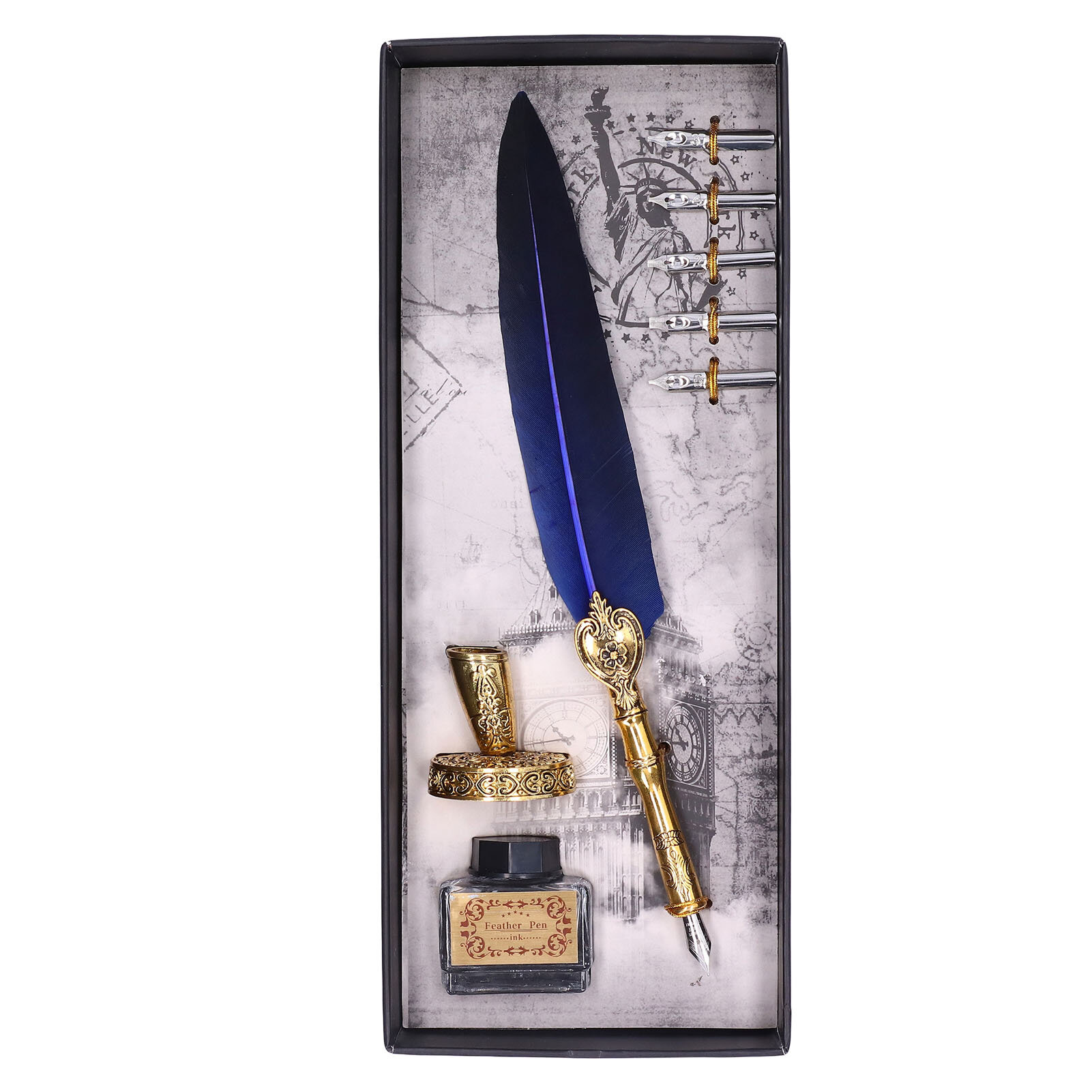 Винтажная ручка-перо с синим пером из нержавеющей стали, изысканное элегантное гладкое письмо, износостойкий инструмент для каллиграфии и рисования