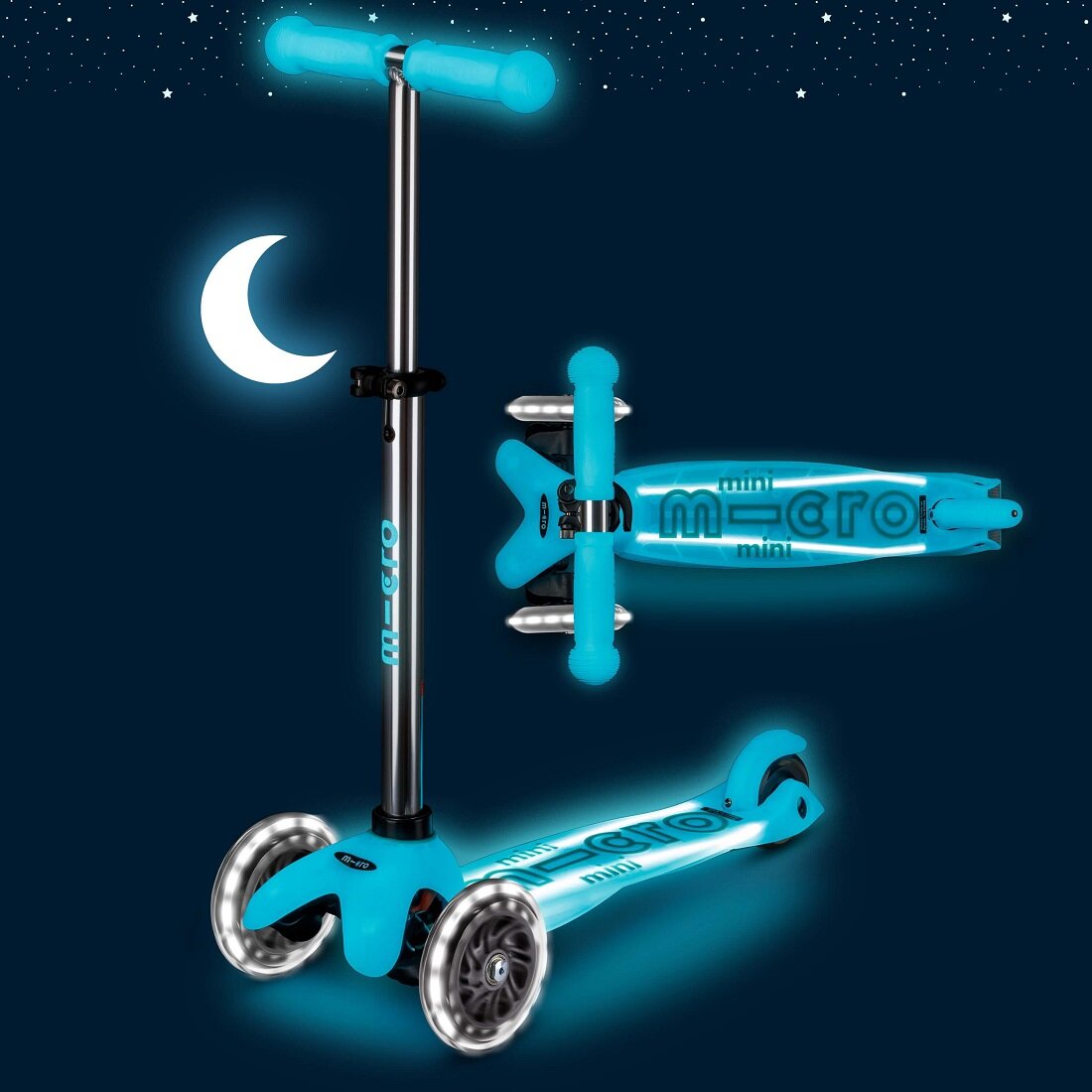 Трёхколесный самокат Micro Mini Deluxe Glow Plus LED, для детей от 2-х лет, Ледниковый Аква