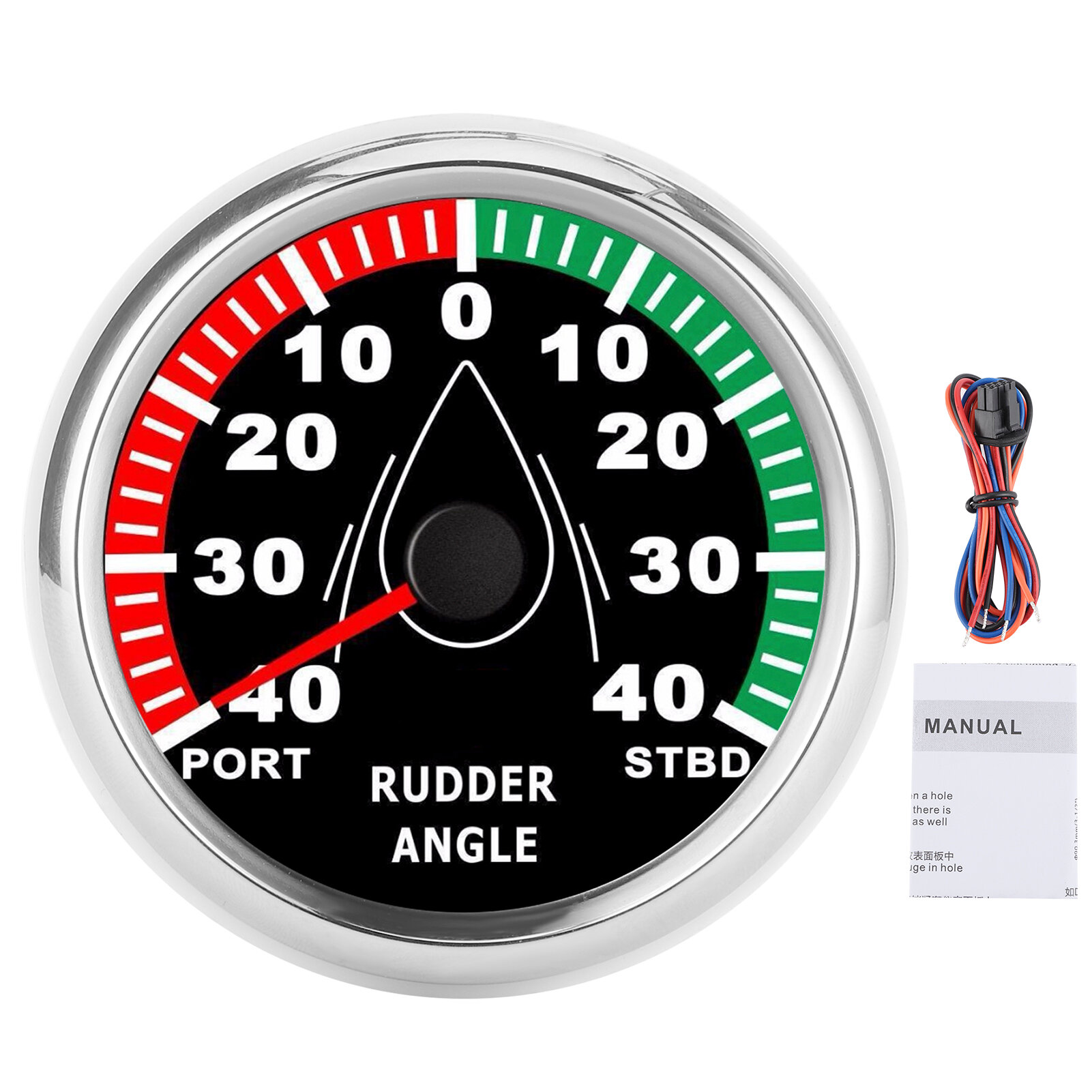 Измеритель угла руля лодки, 85 мм, IP67, водонепроницаемый, многоцветный, с подсветкой, 932 В, регулировка направления (черный циферблат, серебряная крышка)