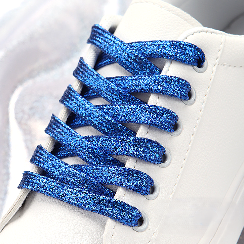 Яркие спортивные шнурки для обуви "Синие блестки"/ 1 пара шнурков / 120 см