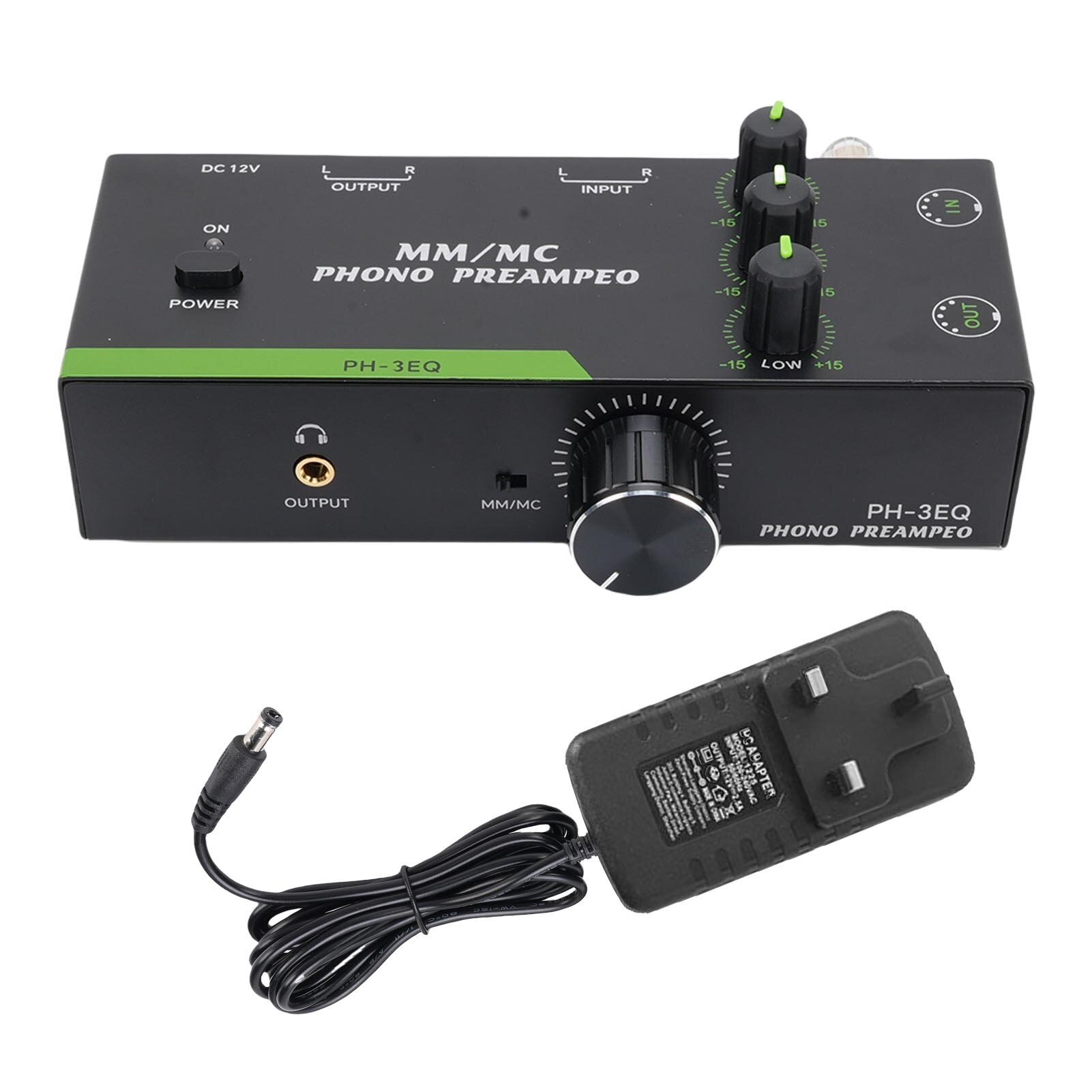Фонокорректор с 3-полосной регулировкой, усилитель для проигрывателя виниловых пластинок, поддержка картриджей MM и MC, вход и выход XLR, вилка для Великобритании, 100-240 В.