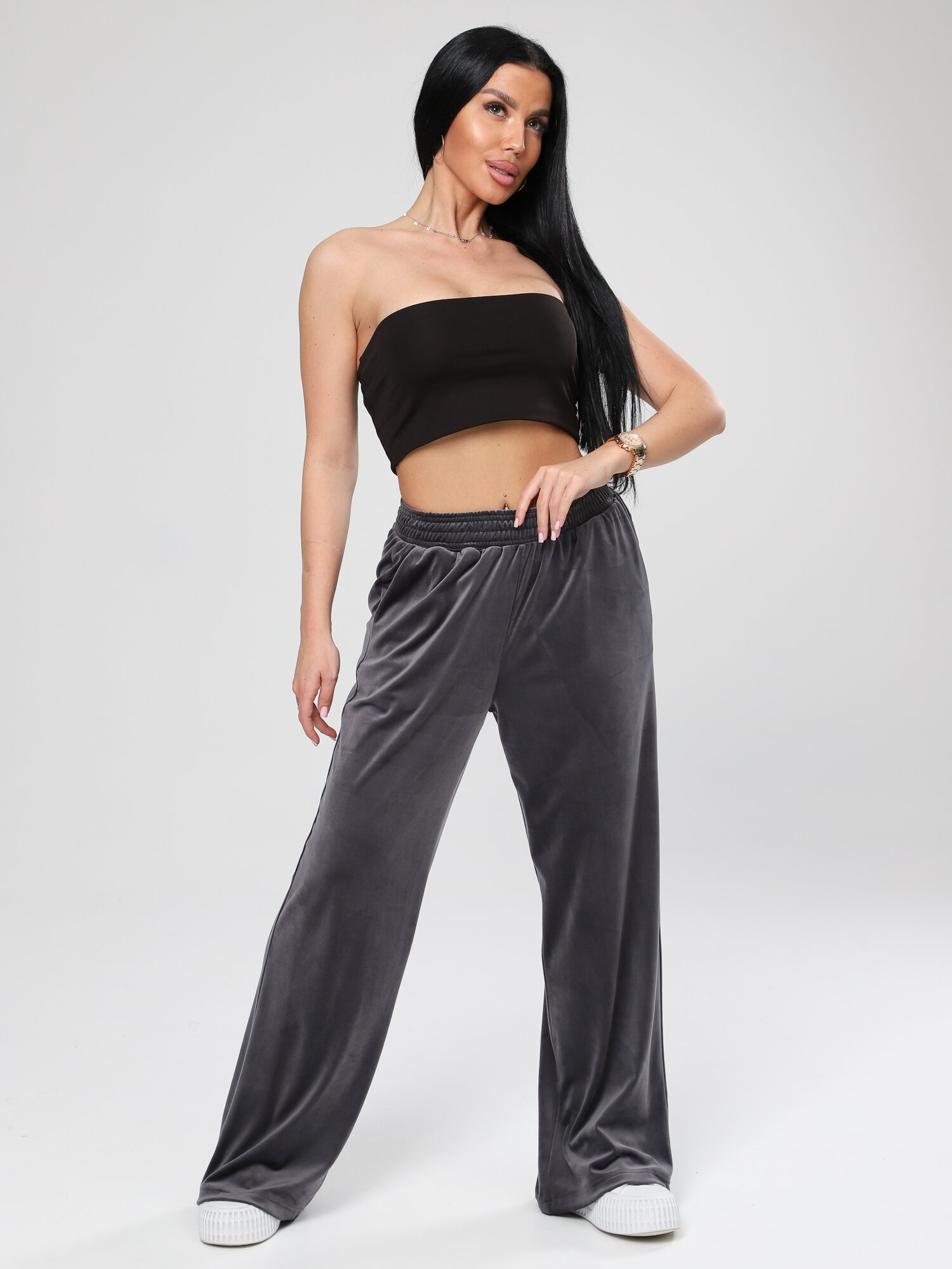 Брюки палаццо женские больших размеров велюровый